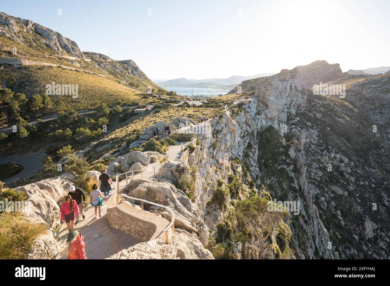 Tourists on the footpath at the Es Colomer viewpoint (Mirador de El ...