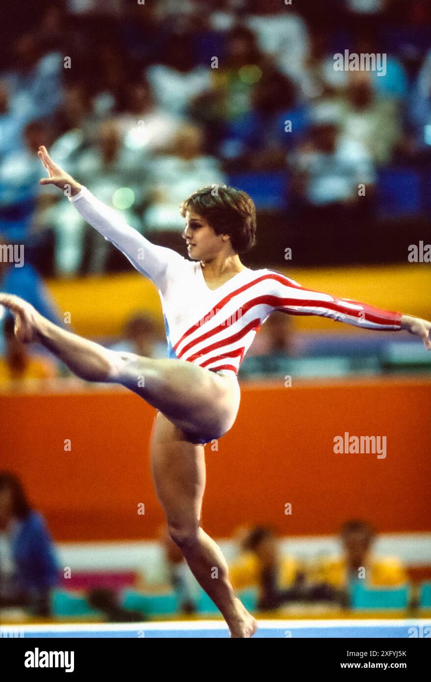 Mary Lou Retton (USA) performing in the floor exercise at the 1984 ...