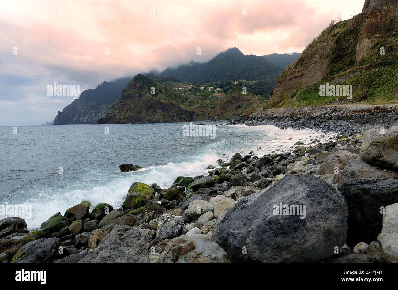 View of the coastal landscape of Porta da Cruz, Ilha de Madeira ...