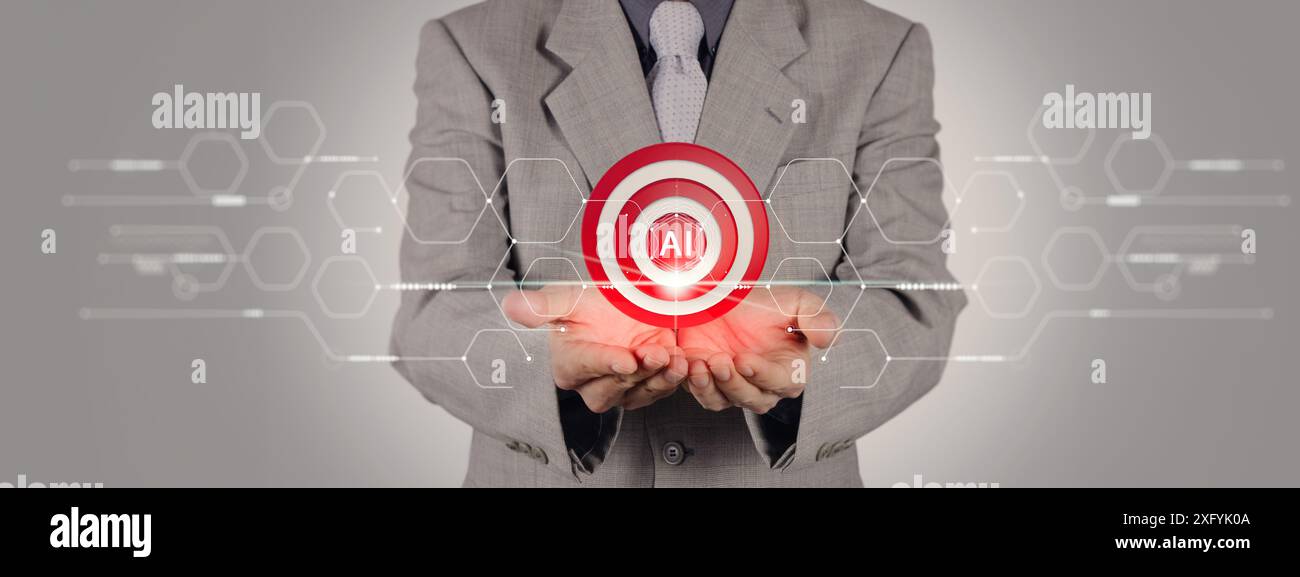 Businessman holding AI target symbol themes of business strategy, AI ...