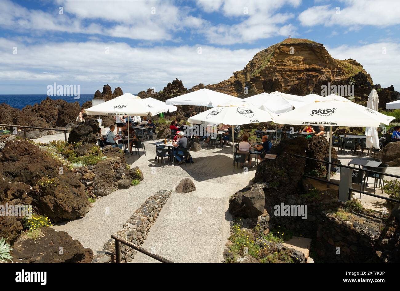 Beach bar at the seaside swimming pool of Porto Moniz, Ilha de Madeira ...