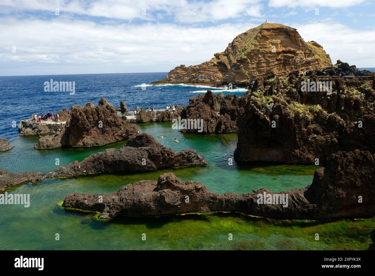 Coastal landscape with sea swimming pool of Porto Moniz, Ilha de Madeira, Atlantic Ocean ...