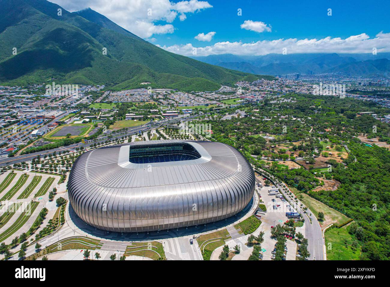 Aerial view of BBVA stadium, home of the Monterrey Soccer Club ...