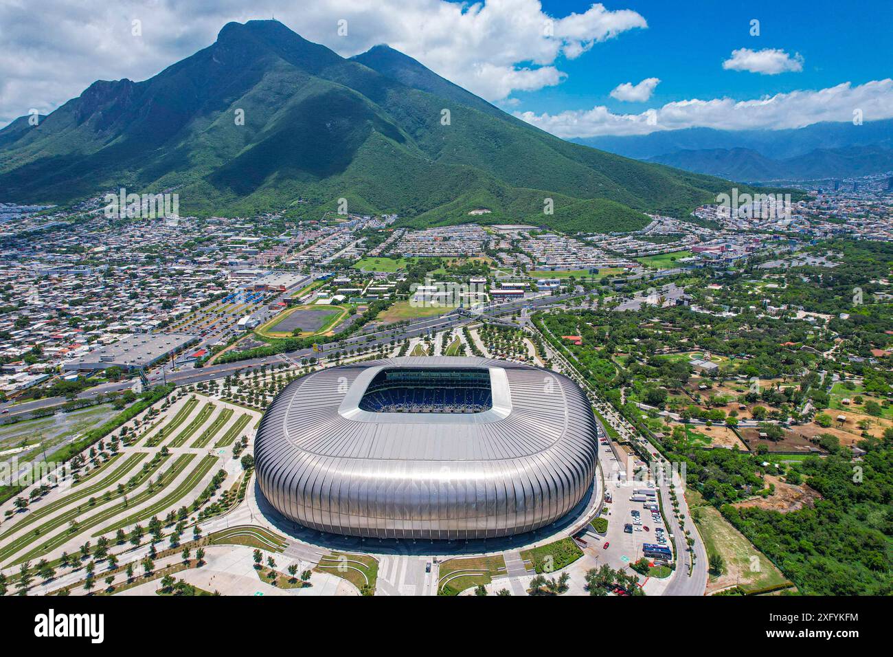 Aerial view of BBVA stadium, home of the Monterrey Soccer Club ...