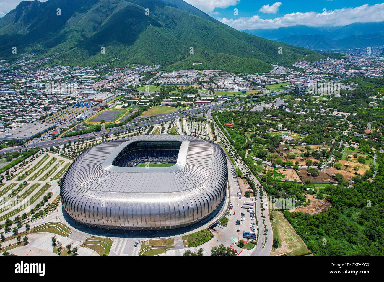 Aerial view of BBVA stadium, home of the Monterrey Soccer Club ...