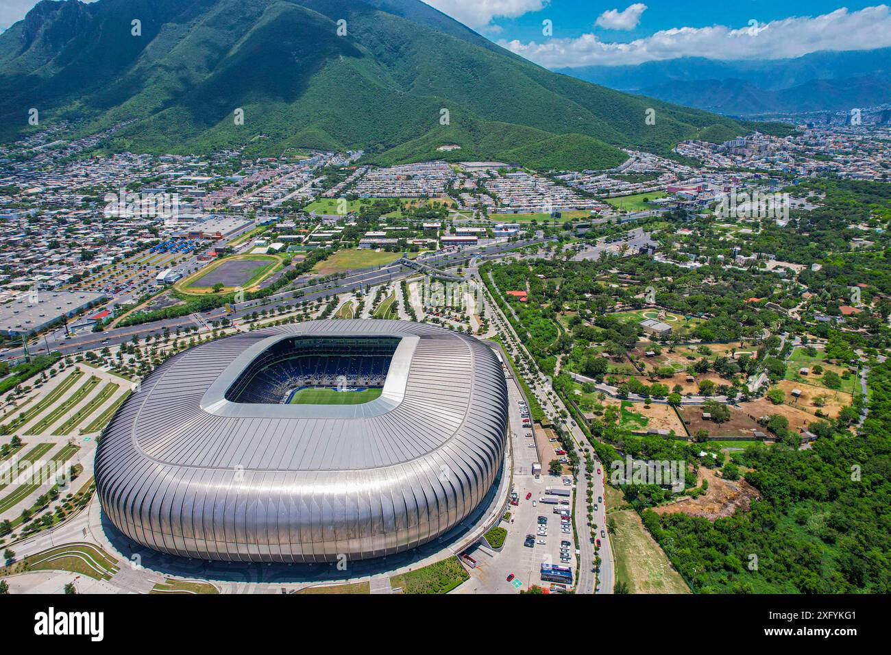 Aerial view of BBVA stadium, home of the Monterrey Soccer Club ...