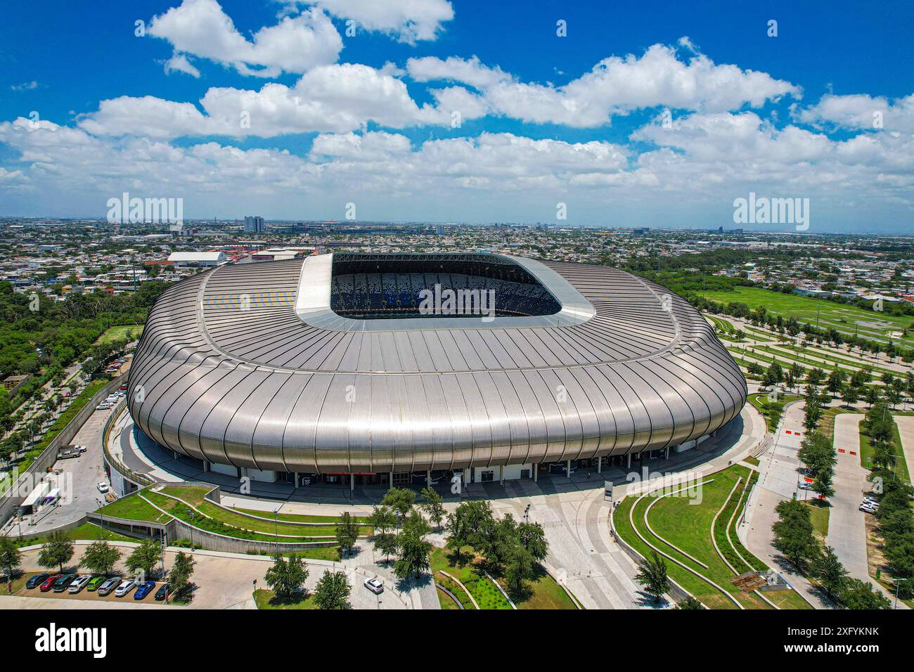 Aerial view of BBVA stadium, home of the Monterrey Soccer Club ...