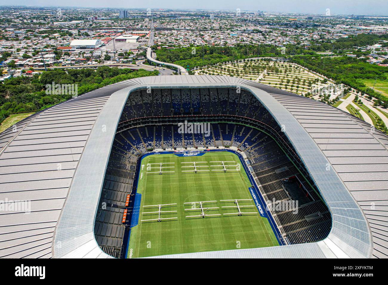 Aerial view of BBVA stadium, home of the Monterrey Soccer Club ...