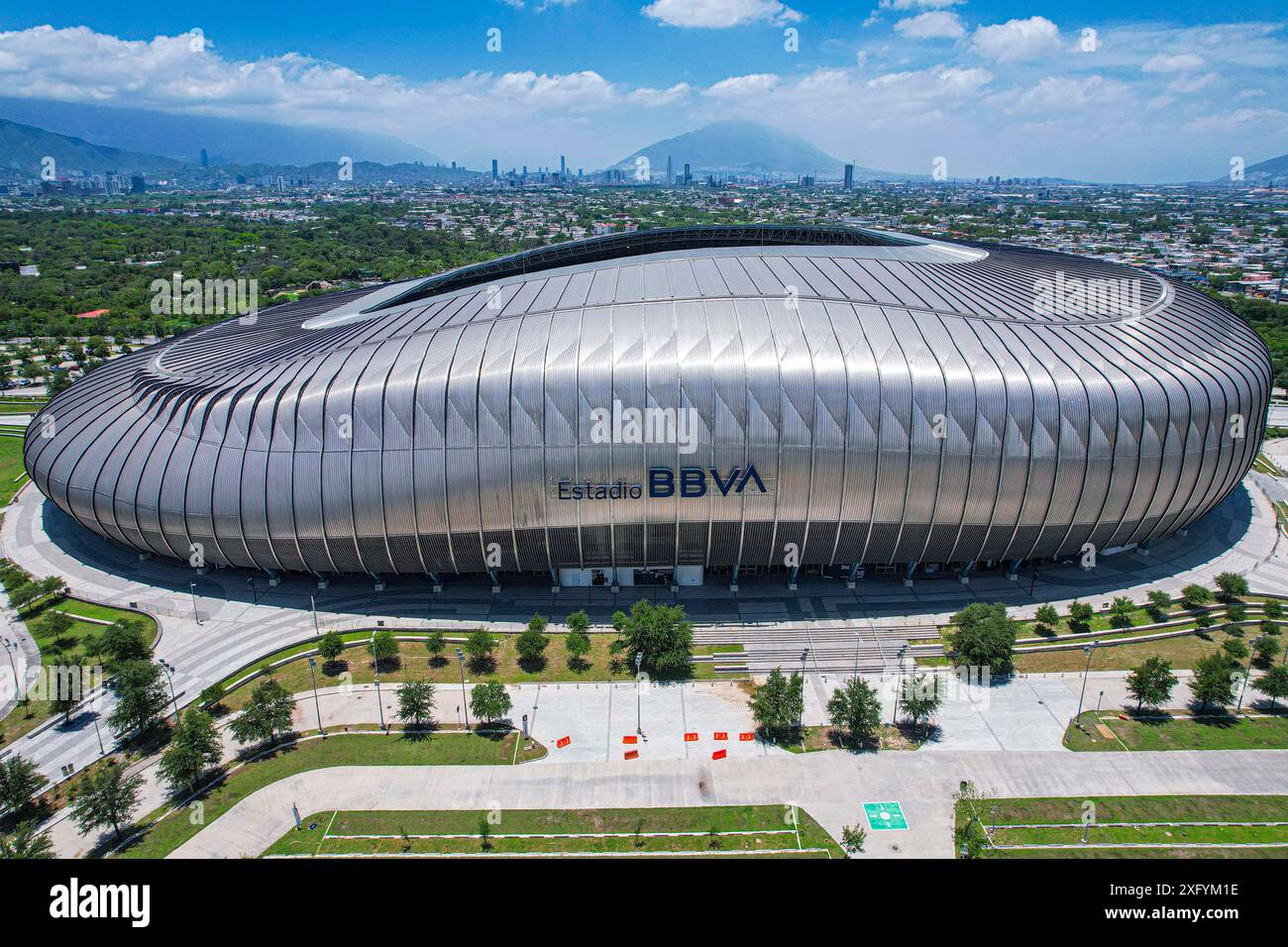 Aerial view of BBVA stadium, home of the Monterrey Soccer Club ...
