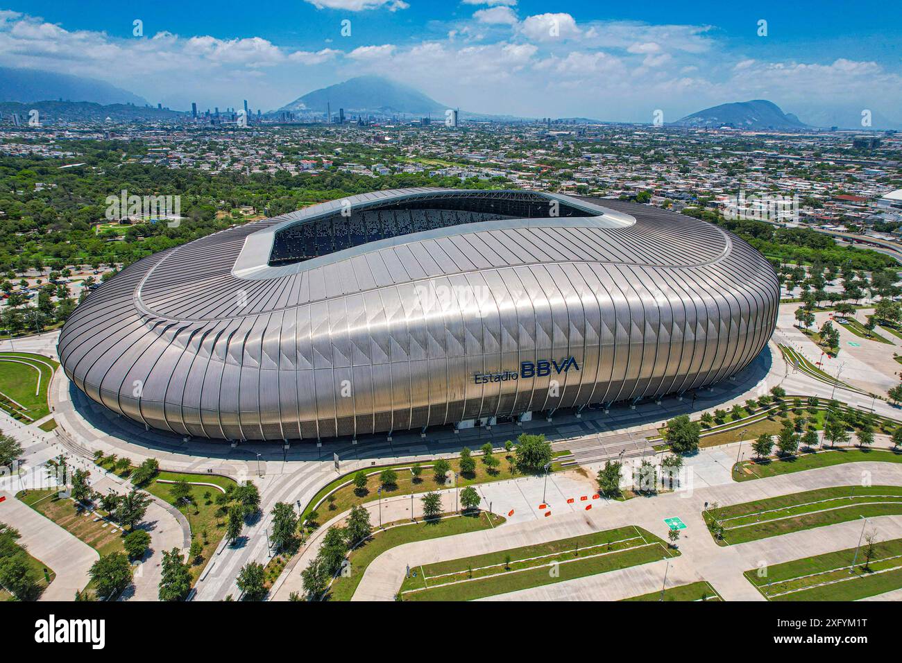 Aerial view of BBVA stadium, home of the Monterrey Soccer Club ...