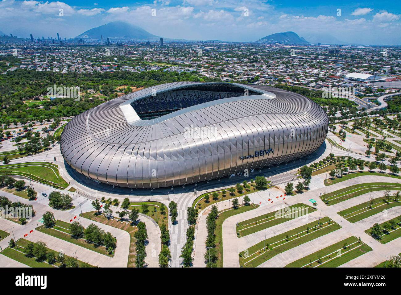 Aerial view of BBVA stadium, home of the Monterrey Soccer Club, headquarters of the 2026 World ...