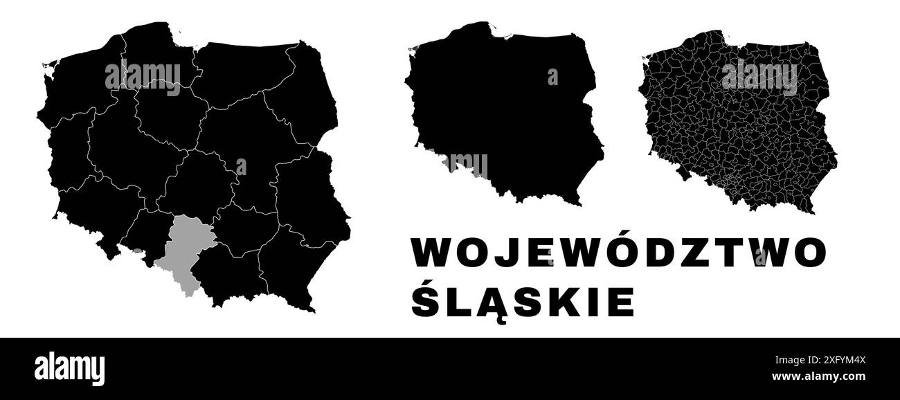 Silesian map, Polish voivodeship. Poland administrative division ...