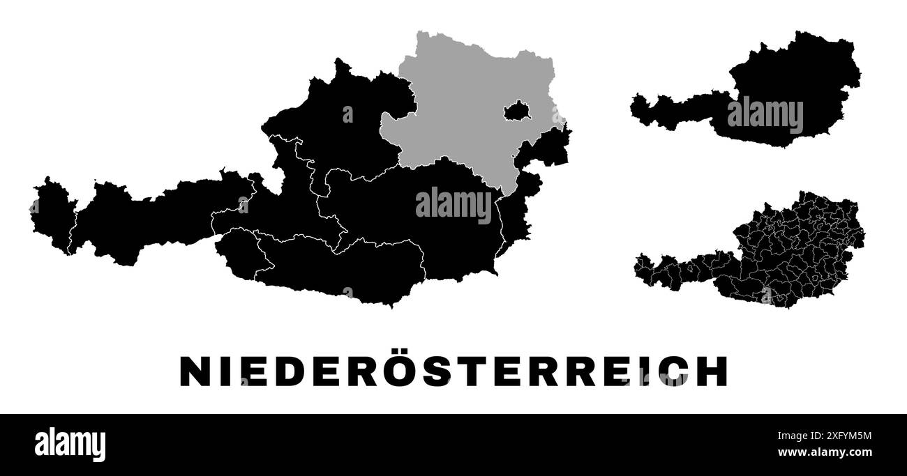 Lower Austria map, Austrian state. Austria administrative division ...