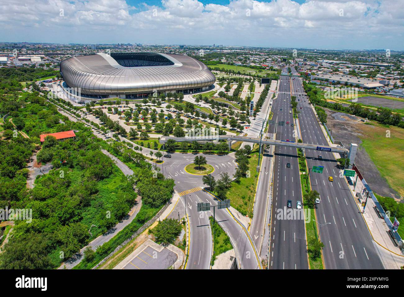 Aerial view of BBVA stadium, home of the Monterrey Soccer Club ...