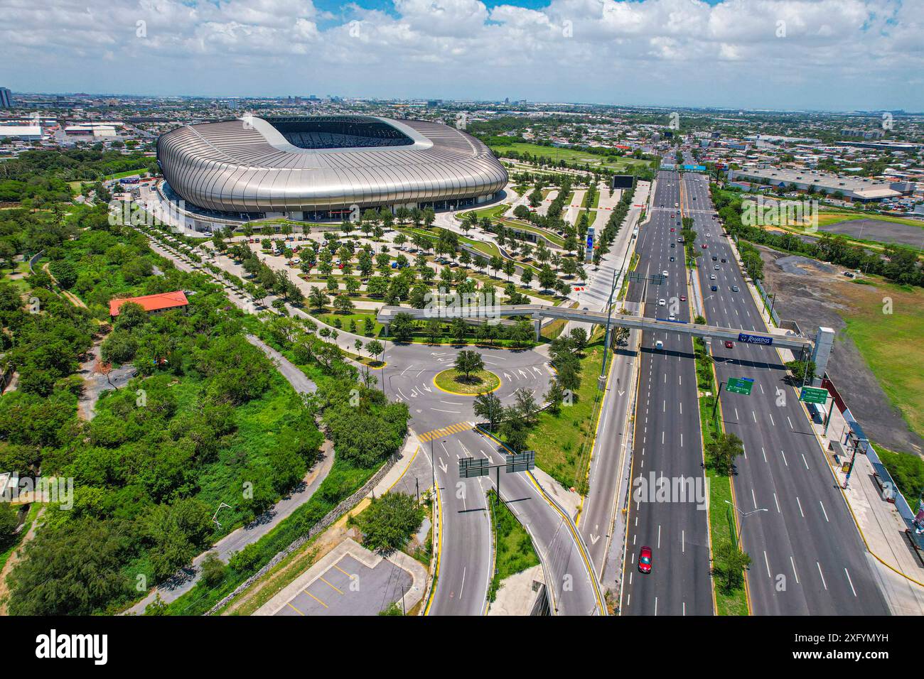 Aerial view of BBVA stadium, home of the Monterrey Soccer Club ...