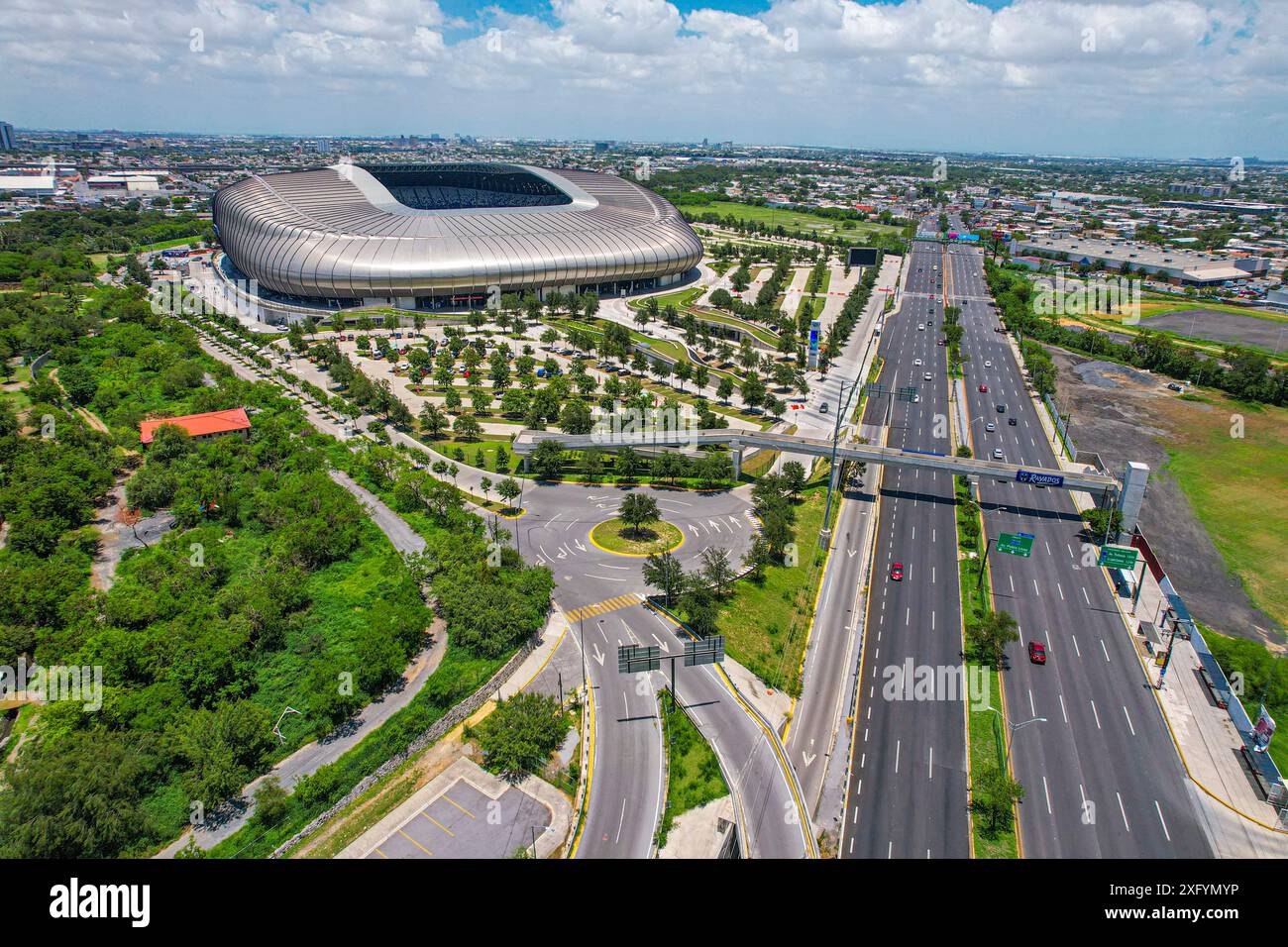 Aerial view of BBVA stadium, home of the Monterrey Soccer Club ...