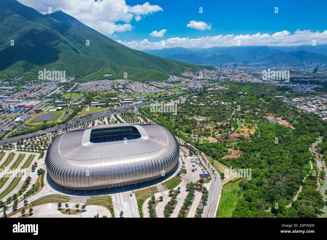 Aerial view of BBVA stadium, home of the Monterrey Soccer Club ...