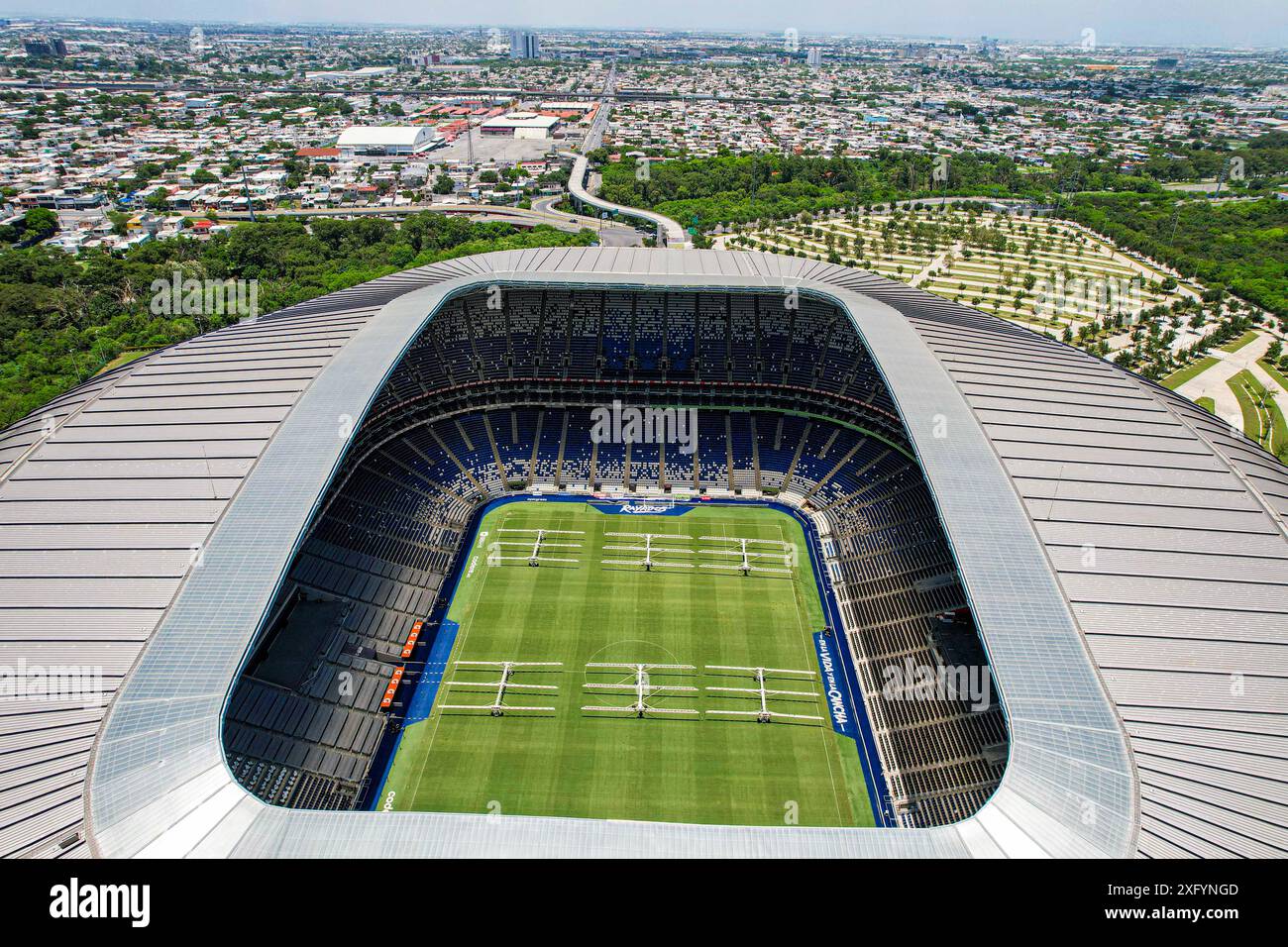 Aerial view of BBVA stadium, home of the Monterrey Soccer Club ...