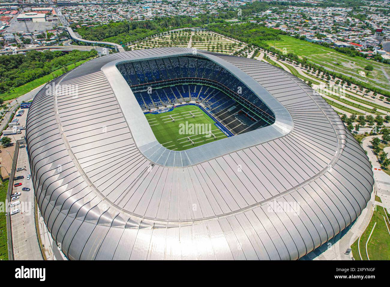 Aerial view of BBVA stadium, home of the Monterrey Soccer Club ...