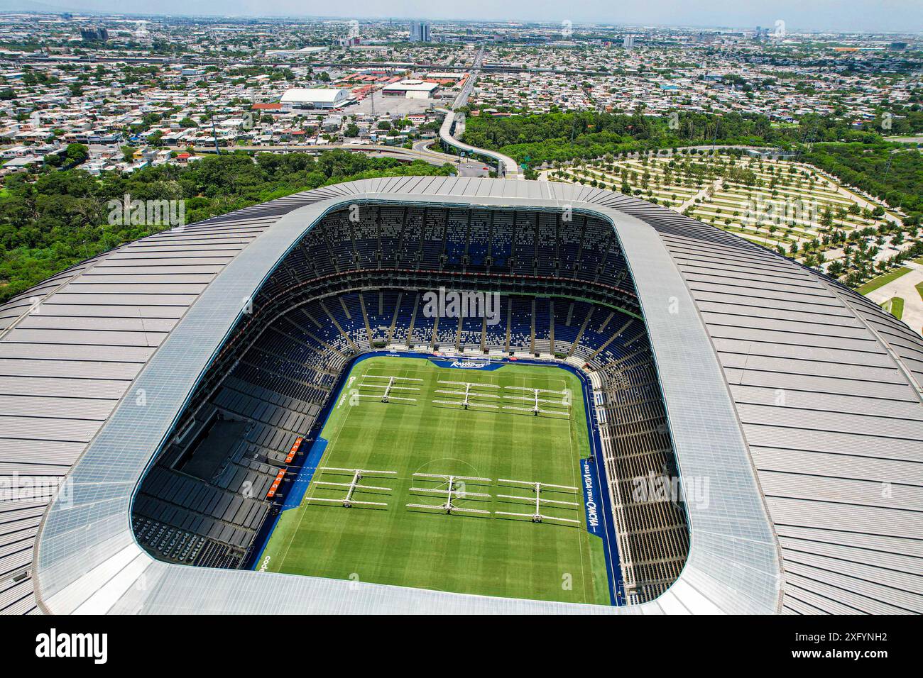 Aerial view of BBVA stadium, home of the Monterrey Soccer Club ...