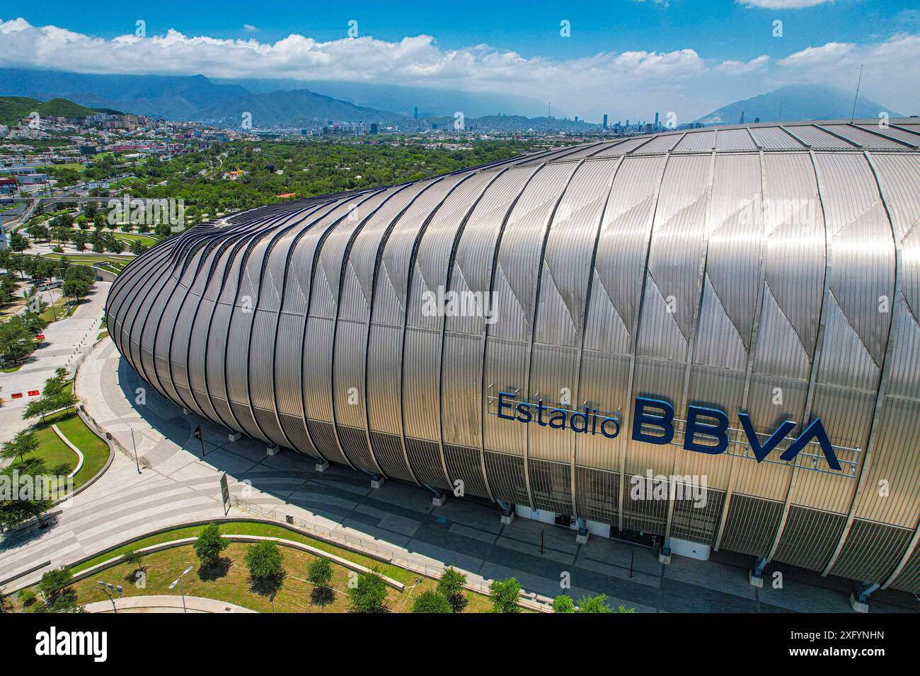 Aerial view of BBVA stadium, home of the Monterrey Soccer Club ...
