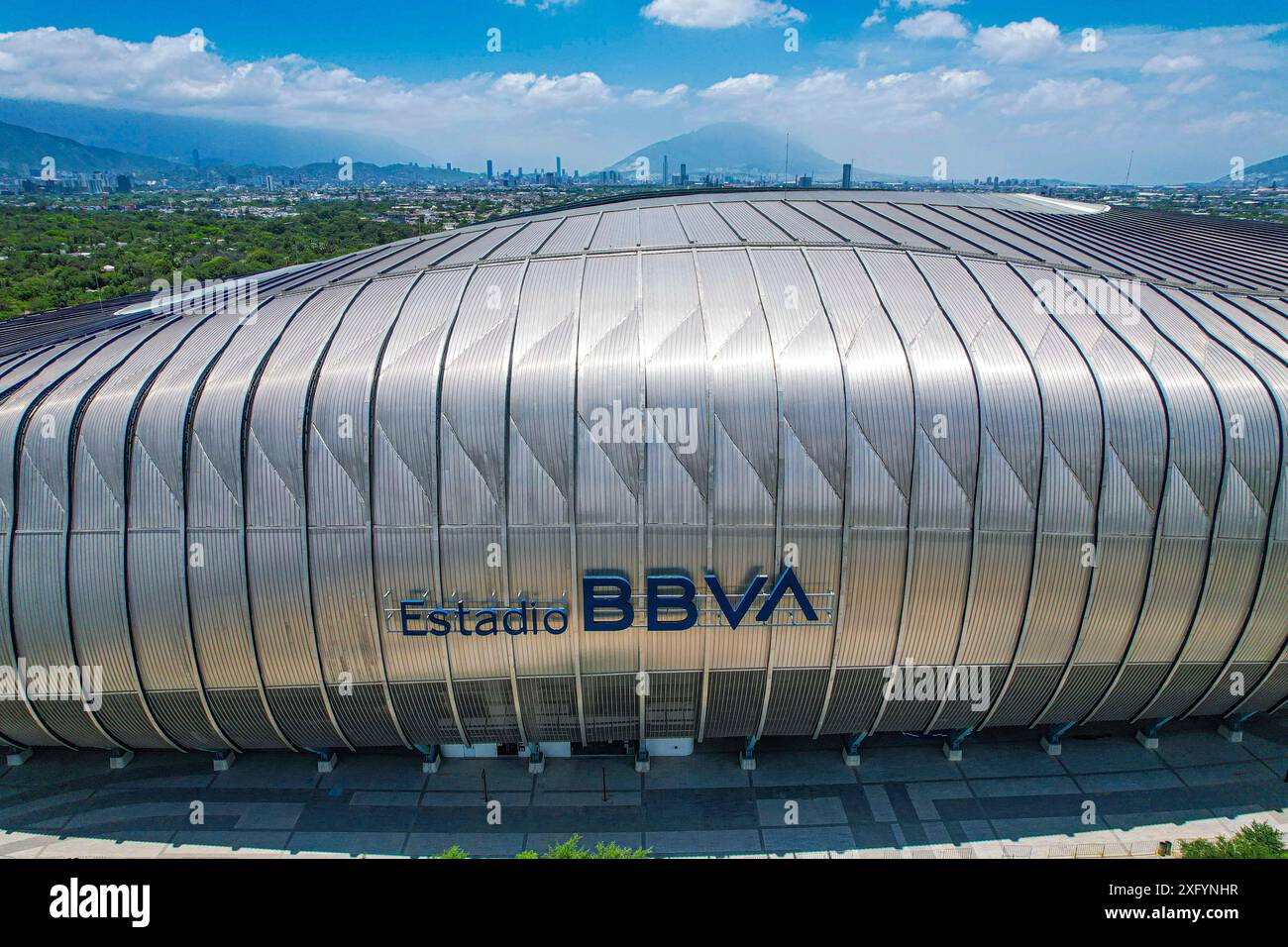 Aerial view of BBVA stadium, home of the Monterrey Soccer Club ...