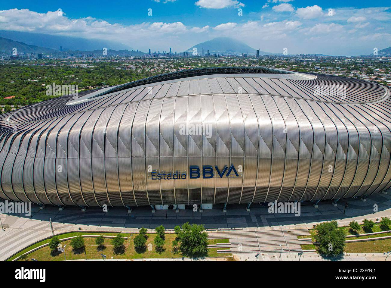 Aerial view of BBVA stadium, home of the Monterrey Soccer Club ...
