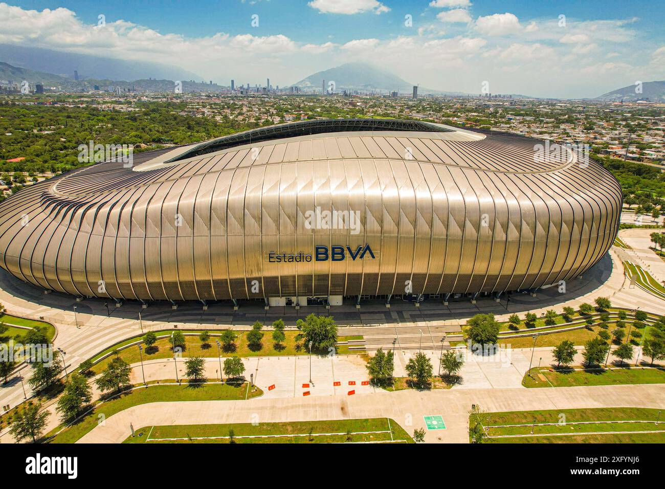 Aerial view of BBVA stadium, home of the Monterrey Soccer Club ...