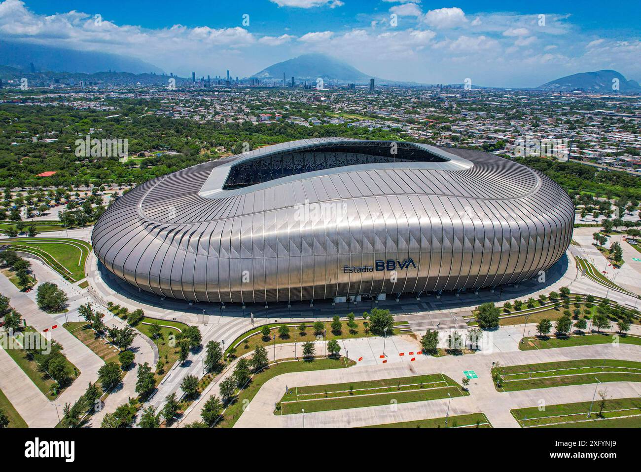 Aerial view of BBVA stadium, home of the Monterrey Soccer Club ...