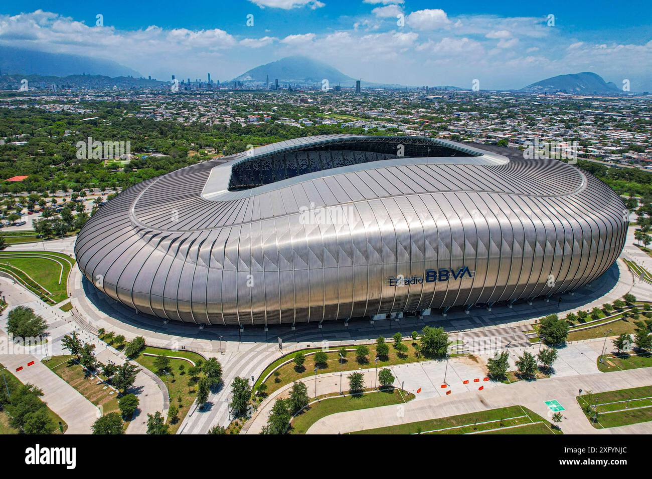 Aerial view of BBVA stadium, home of the Monterrey Soccer Club ...