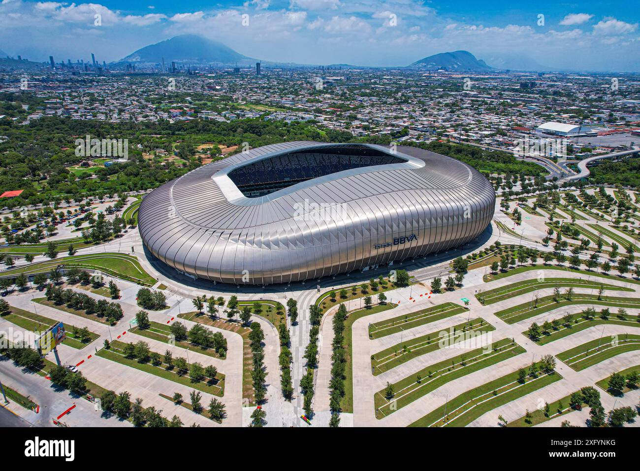Aerial view of BBVA stadium, home of the Monterrey Soccer Club ...