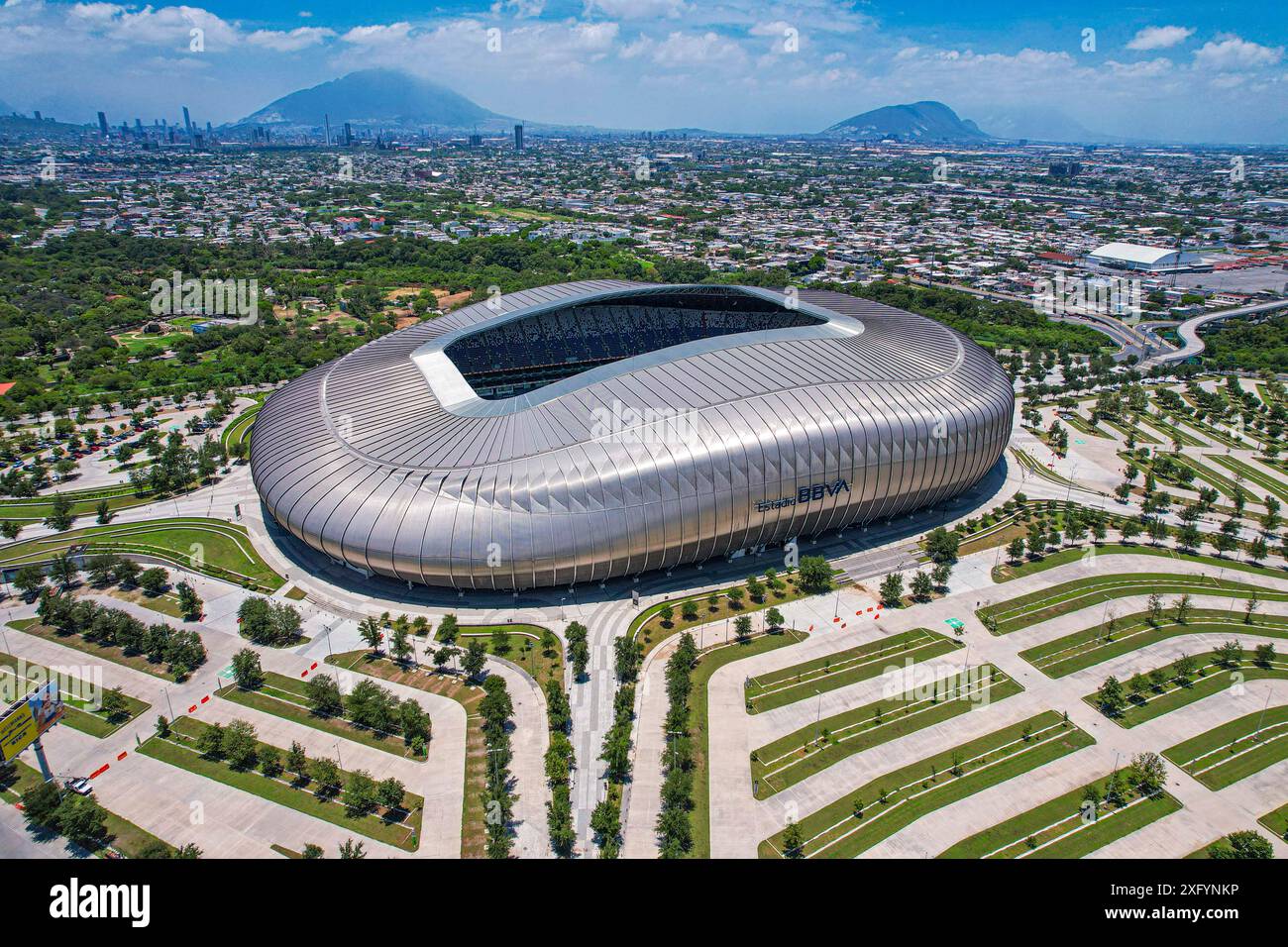 Aerial view of BBVA stadium, home of the Monterrey Soccer Club ...