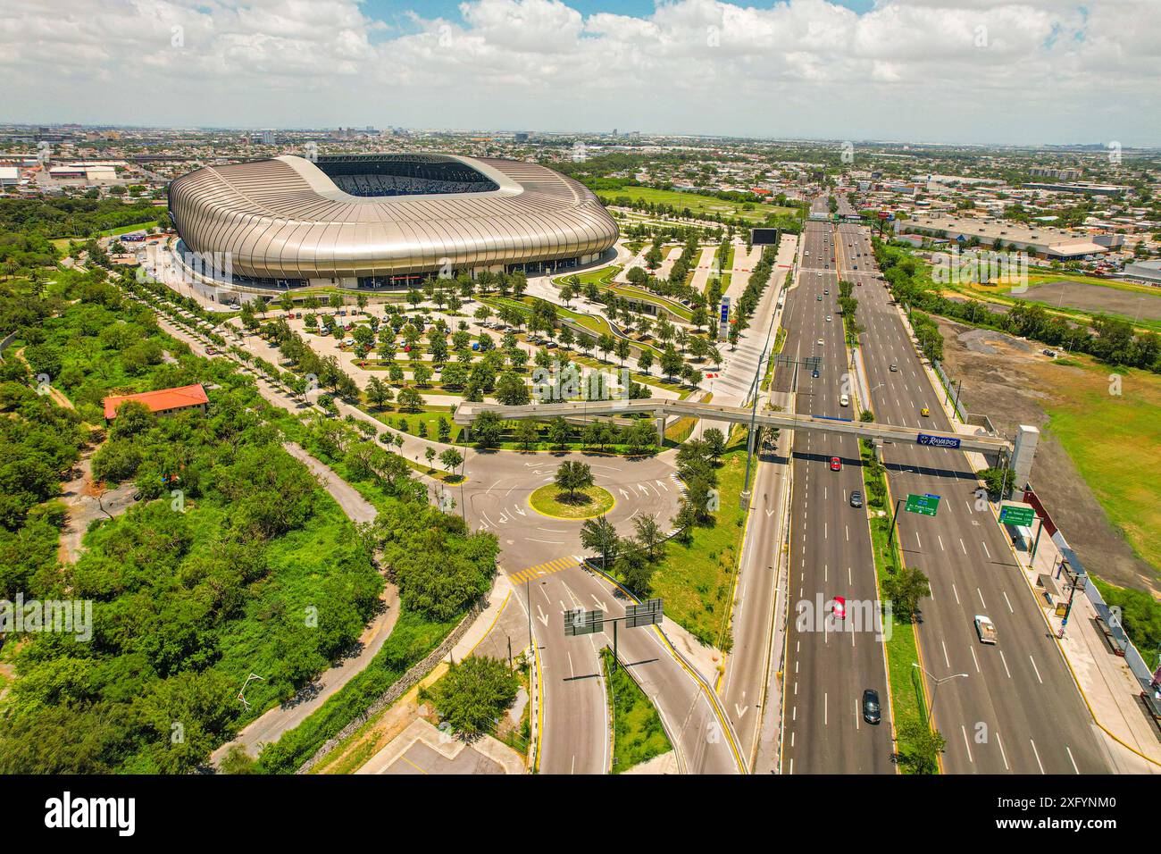 Aerial view of BBVA stadium, home of the Monterrey Soccer Club ...