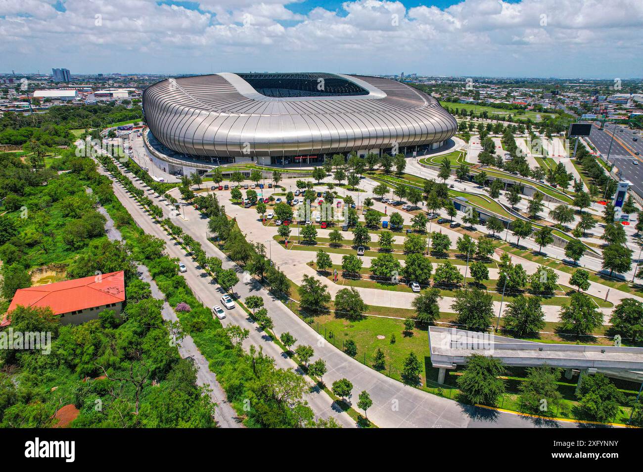 Aerial view of BBVA stadium, home of the Monterrey Soccer Club ...