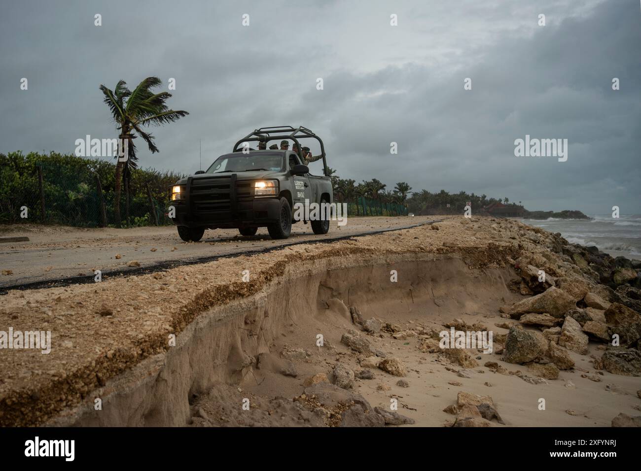 Tulum, Mexico. 05th July, 2024. Members of the armed forces patrol the ...
