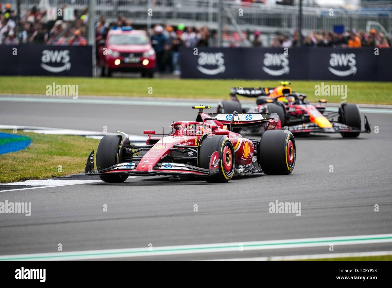 Silverstone, UK. July 5, 2024. Charles Leclerc - Ferrari Sergio Perez ...