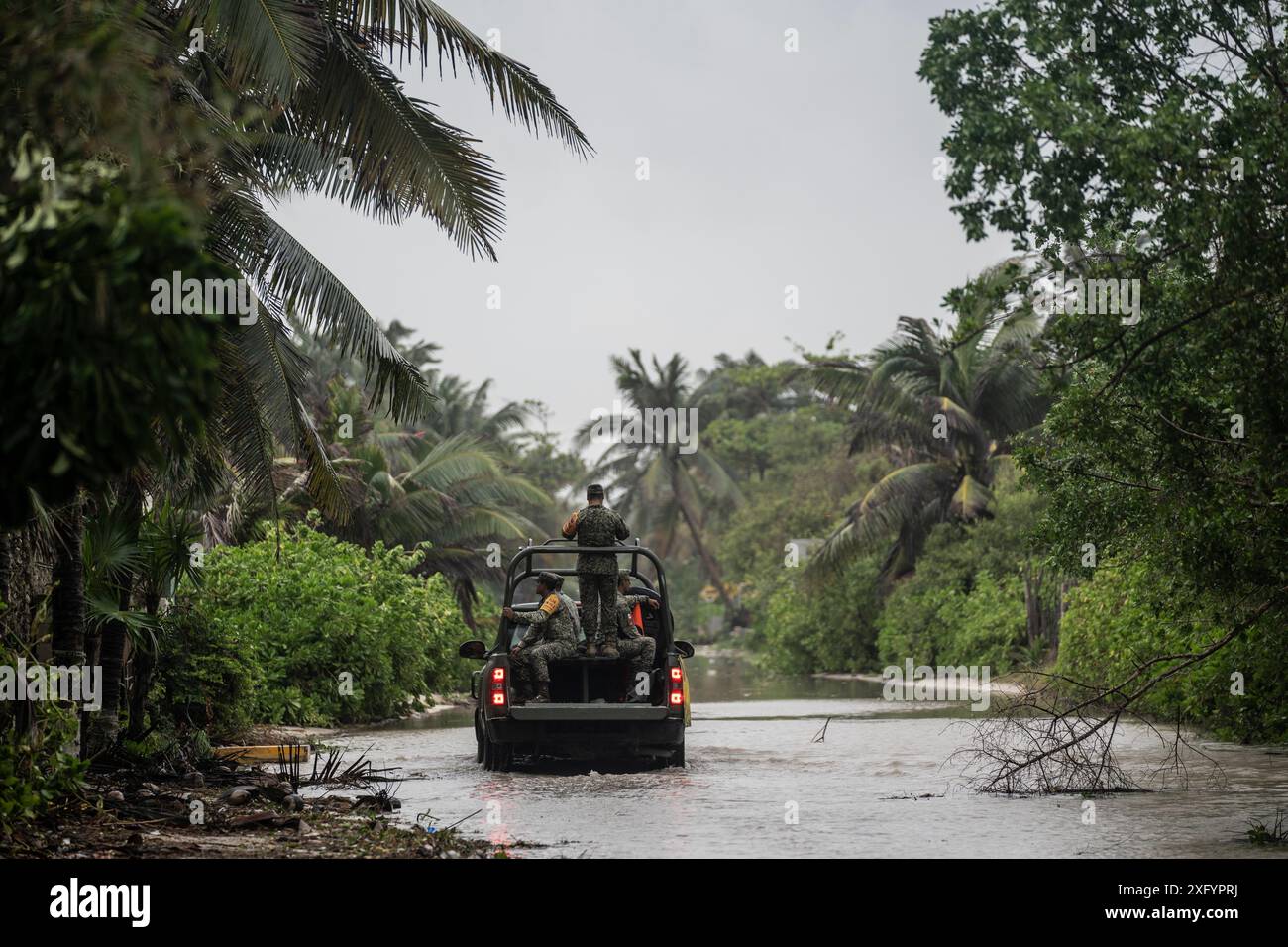 Tulum, Mexico. 05th July, 2024. Members of the armed forces patrol the ...