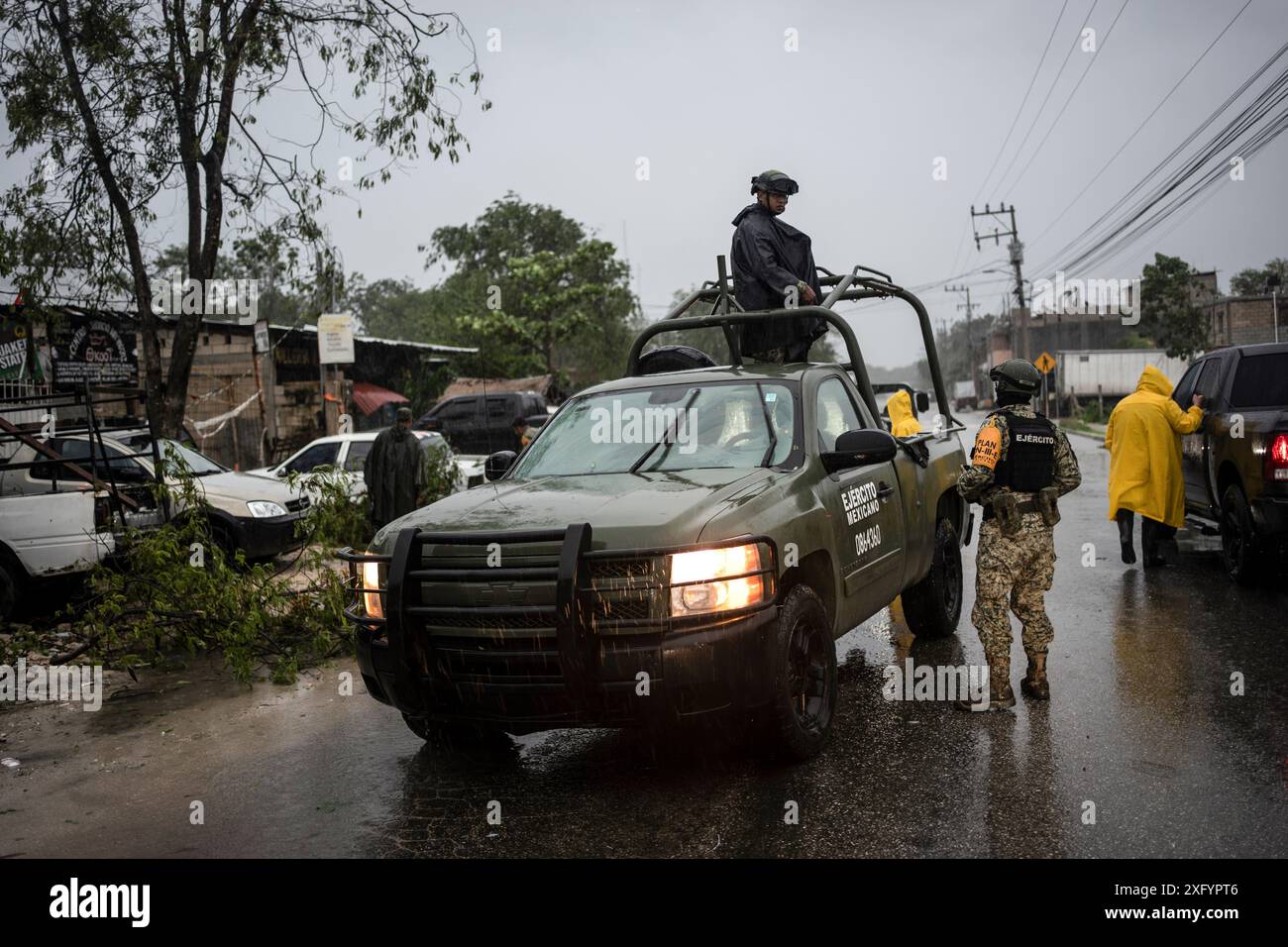 Tulum, Mexico. 05th July, 2024. Members of the armed forces patrol the ...