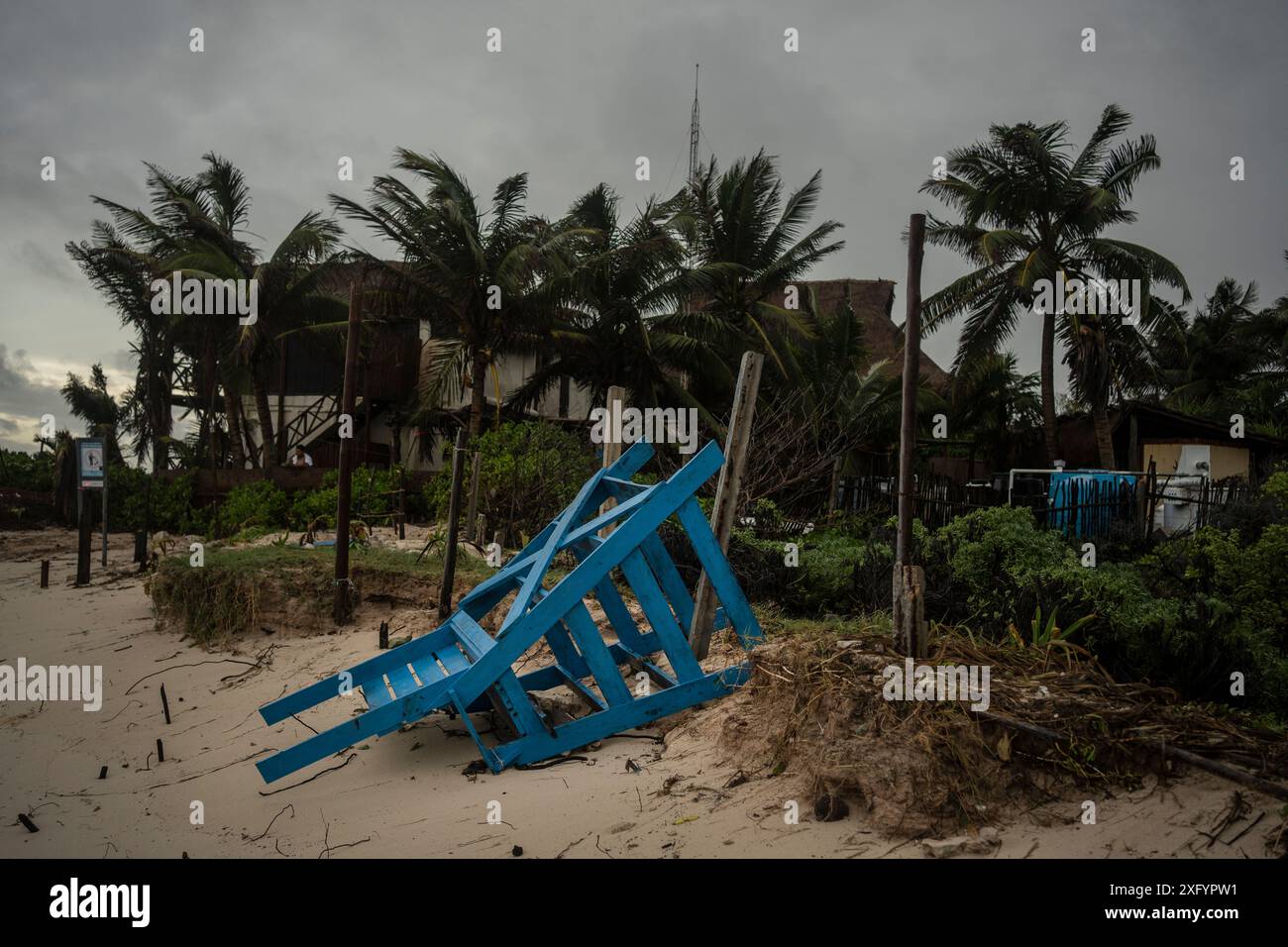 Tulum, Mexico. 05th July, 2024. Damage on the beach in the vacation ...