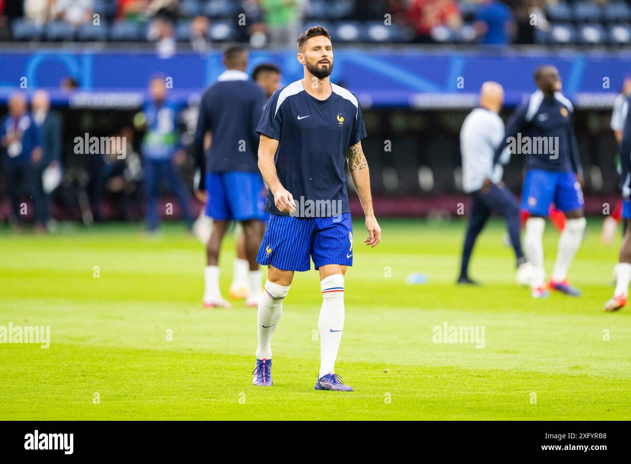 Hamburg, Germany. 05th July, 2024. Olivier Giroud of France is warming ...