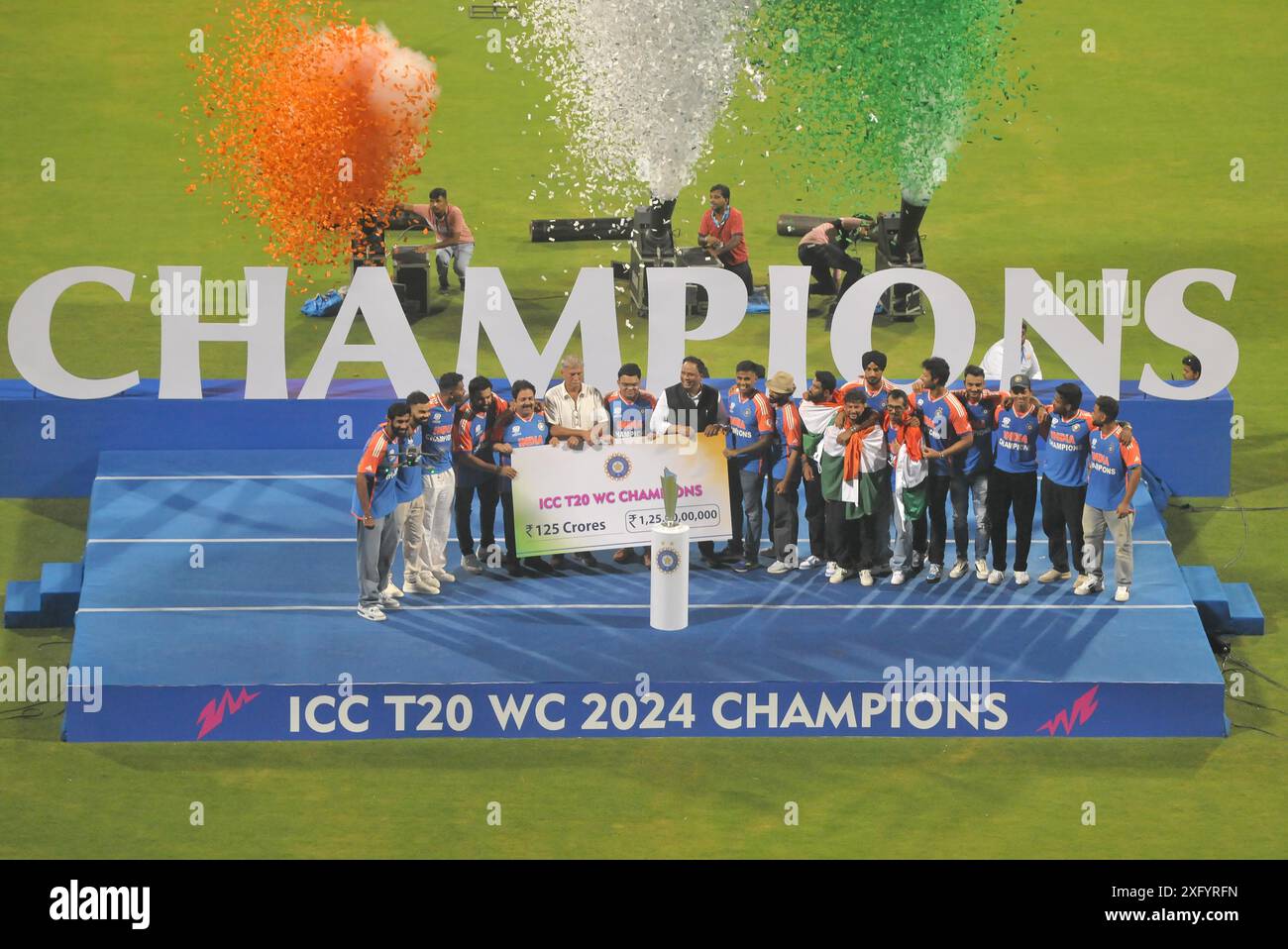 MUMBAI, INDIA - JULY 4: Indian Cricket team pose with the T20 World Cup ...