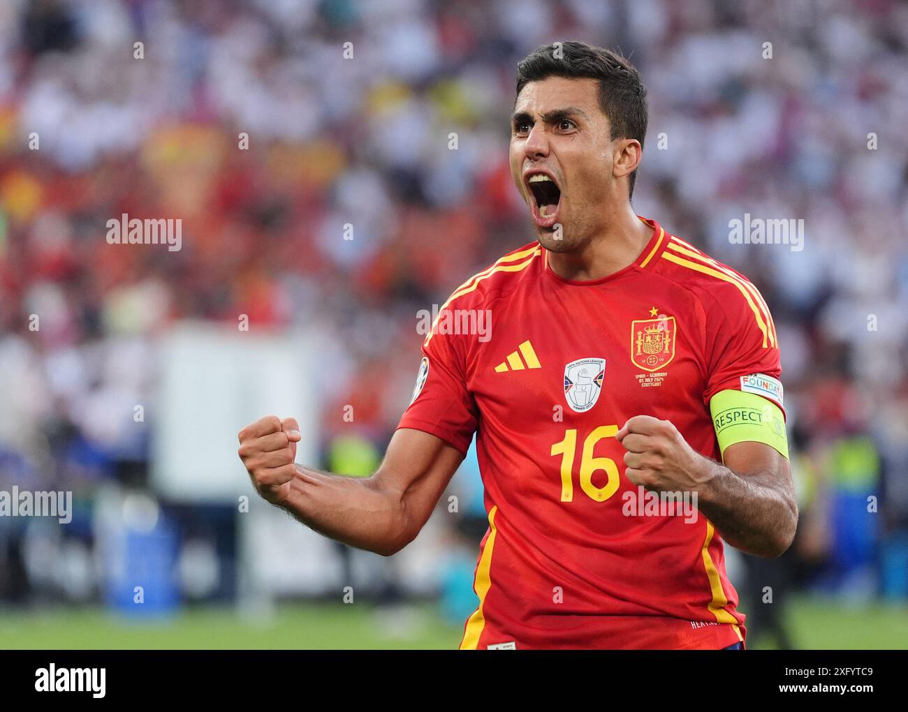 Spain’s Rodri celebrates their side’s victory in the UEFA Euro 2024 ...