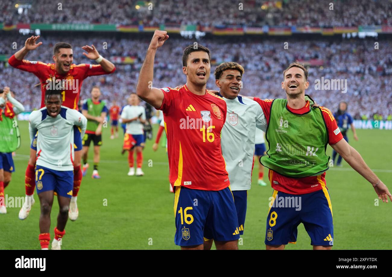 Spain’s Rodri celebrates their side’s victory in the UEFA Euro 2024 ...