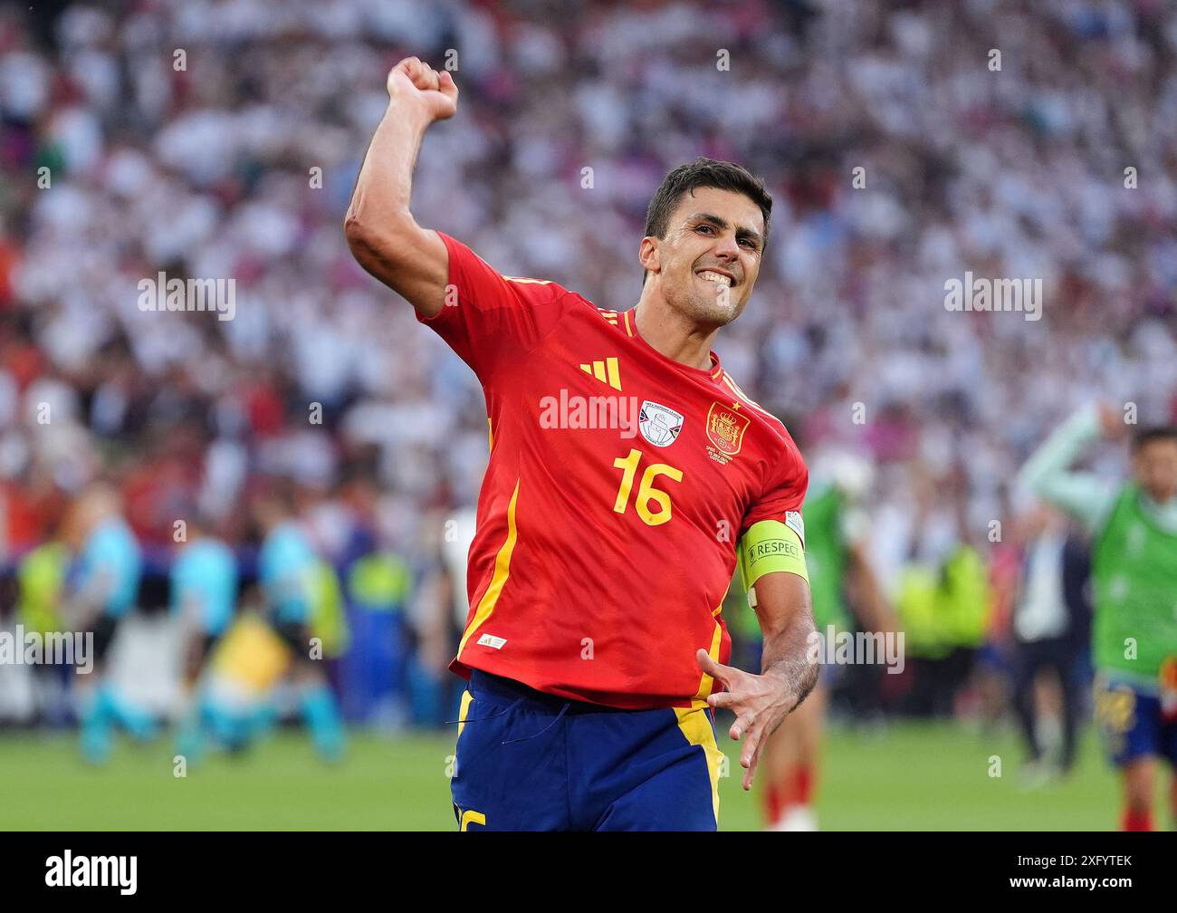 Spain’s Rodri celebrates their side’s victory in the UEFA Euro 2024 ...