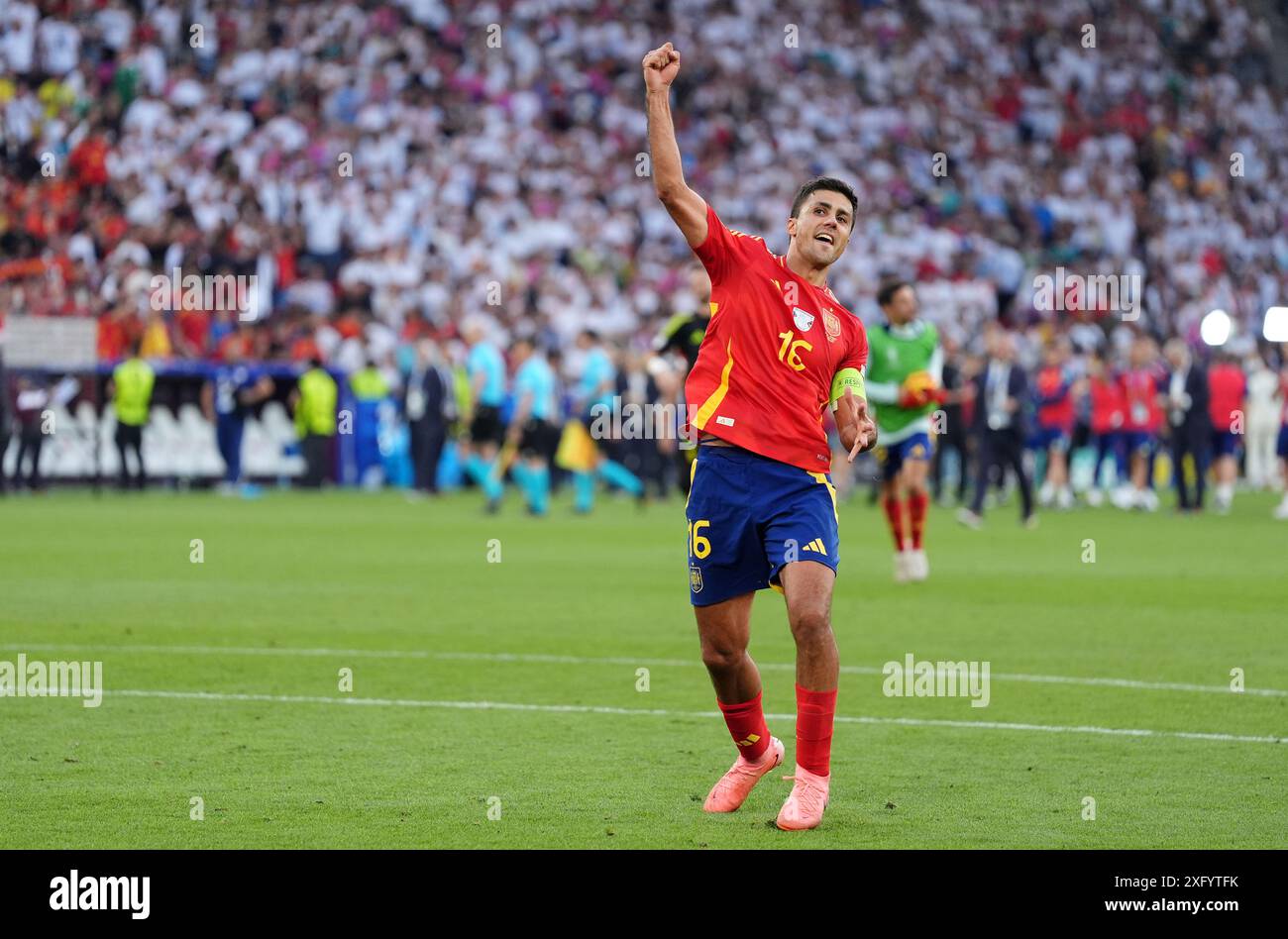 Spain’s Rodri celebrates their side’s victory in the UEFA Euro 2024 ...