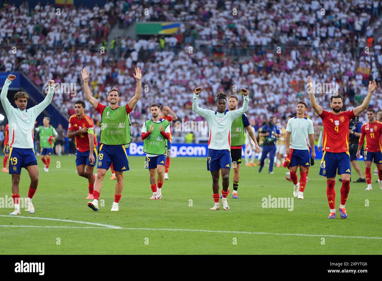 Spain celebrate their side’s victory in the UEFA Euro 2024, quarter ...
