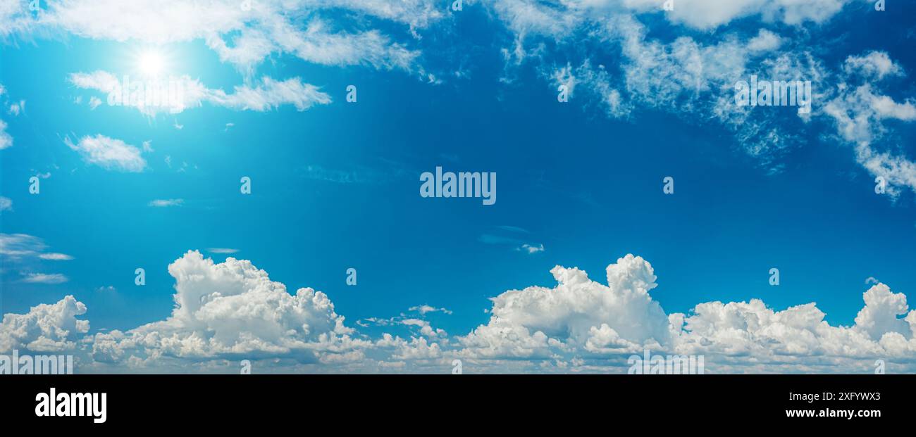 Deep blue sky and different types of white clouds in it. Beautiful ...