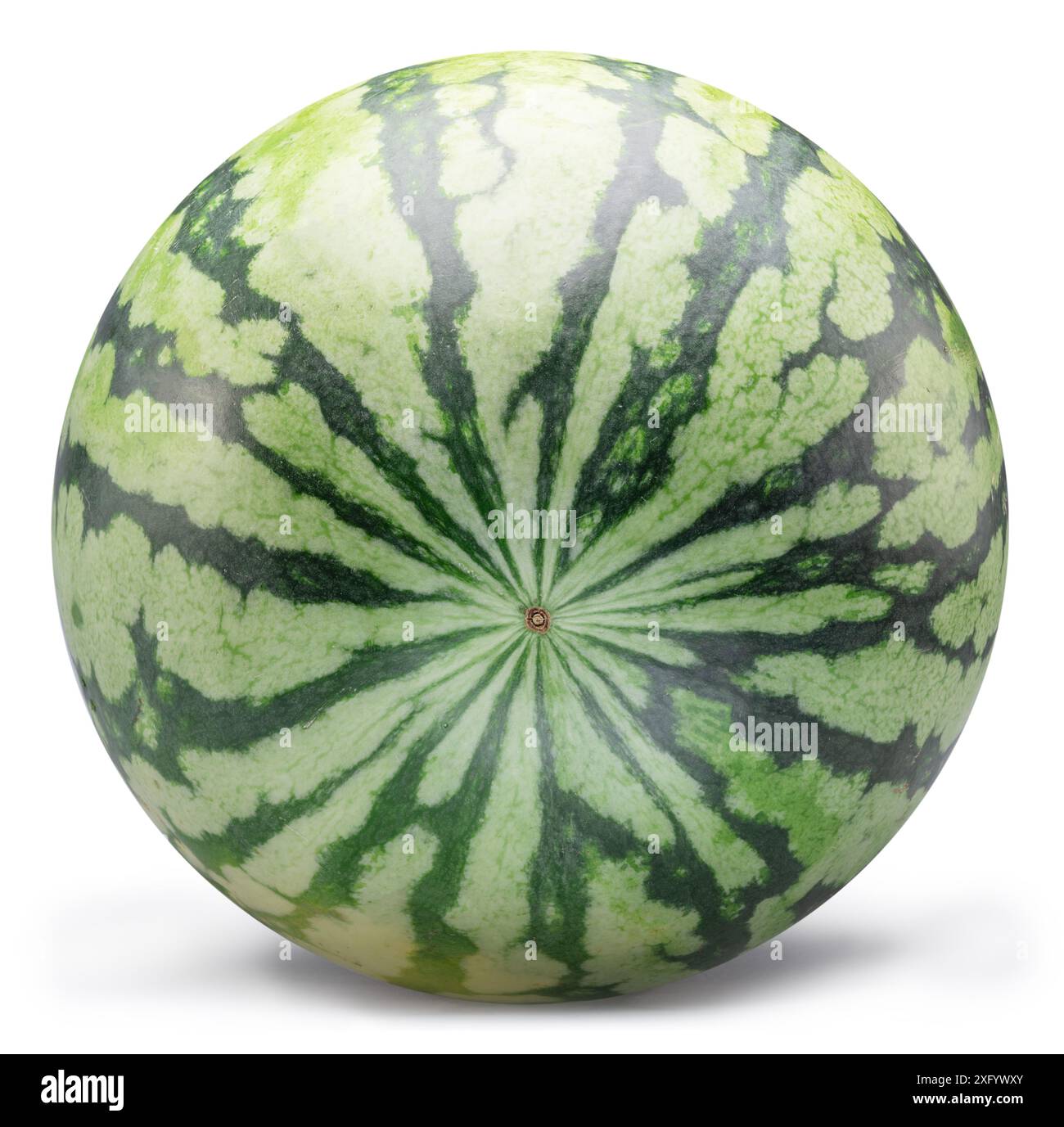 Round striped watermelon isolated on white background. Clipping path ...