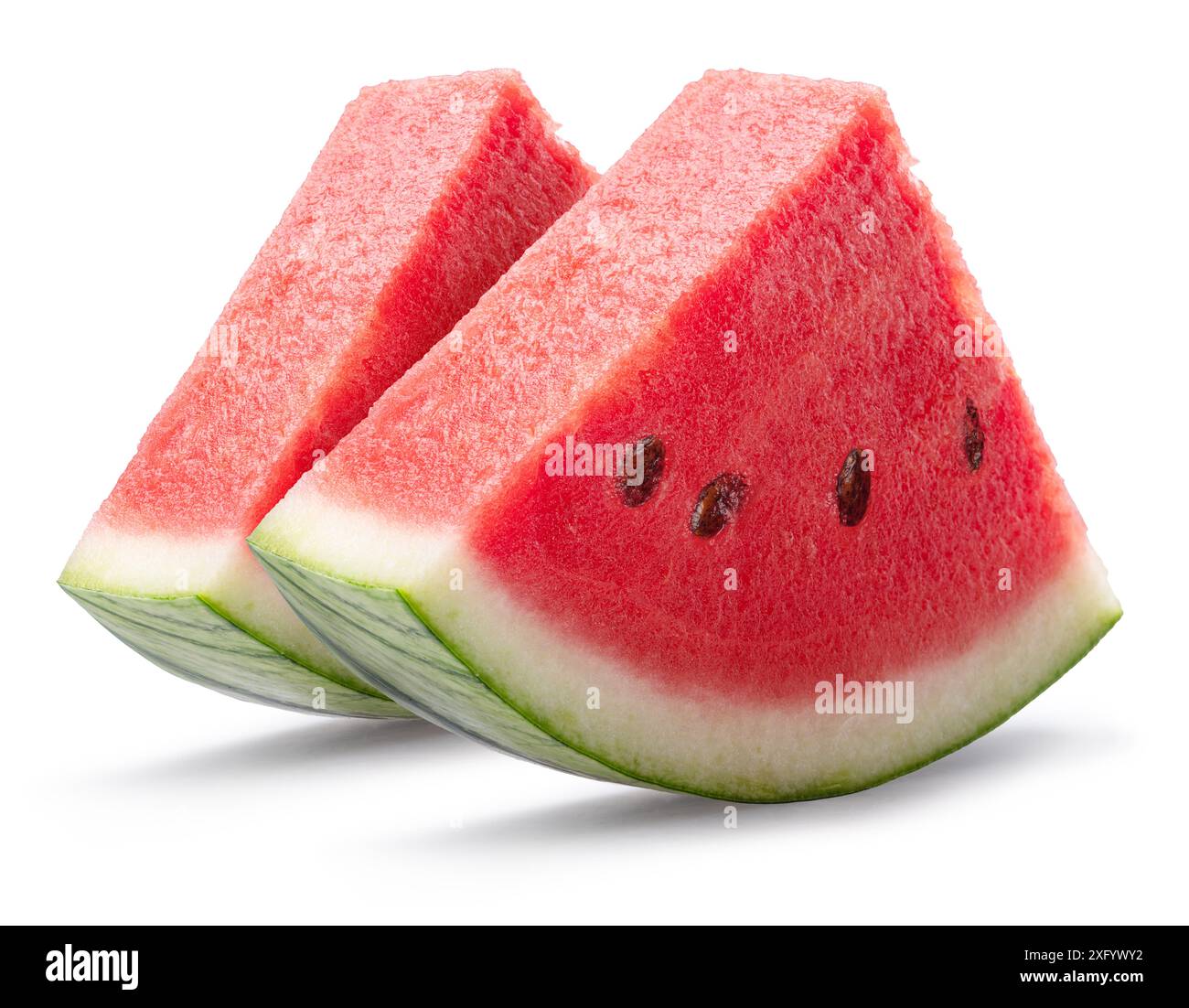 Watermelon triangle slices with seeds isolated on white background ...