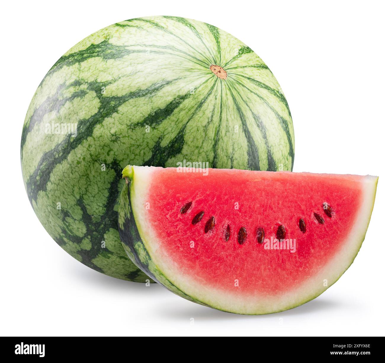 Round striped watermelon and watermelon slice isolated on white ...
